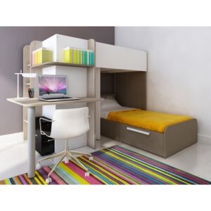 Łóżko piętrowe SAMUEL – 2 × 90 × 190 cm – wbudowane biurko – kolor ...